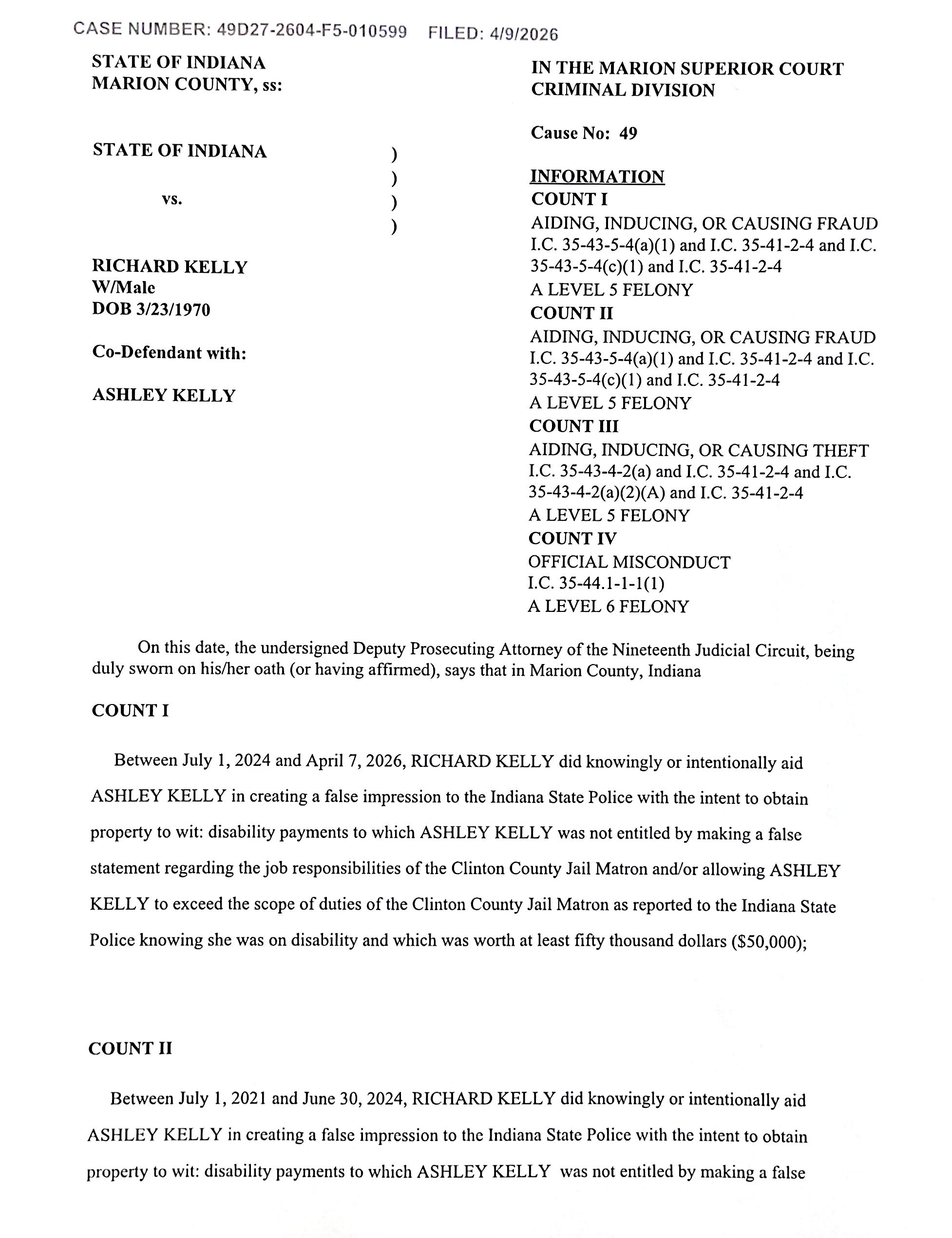 Indiana State Police Affidavit Alleges Jail Matron Ashley Kelly ...