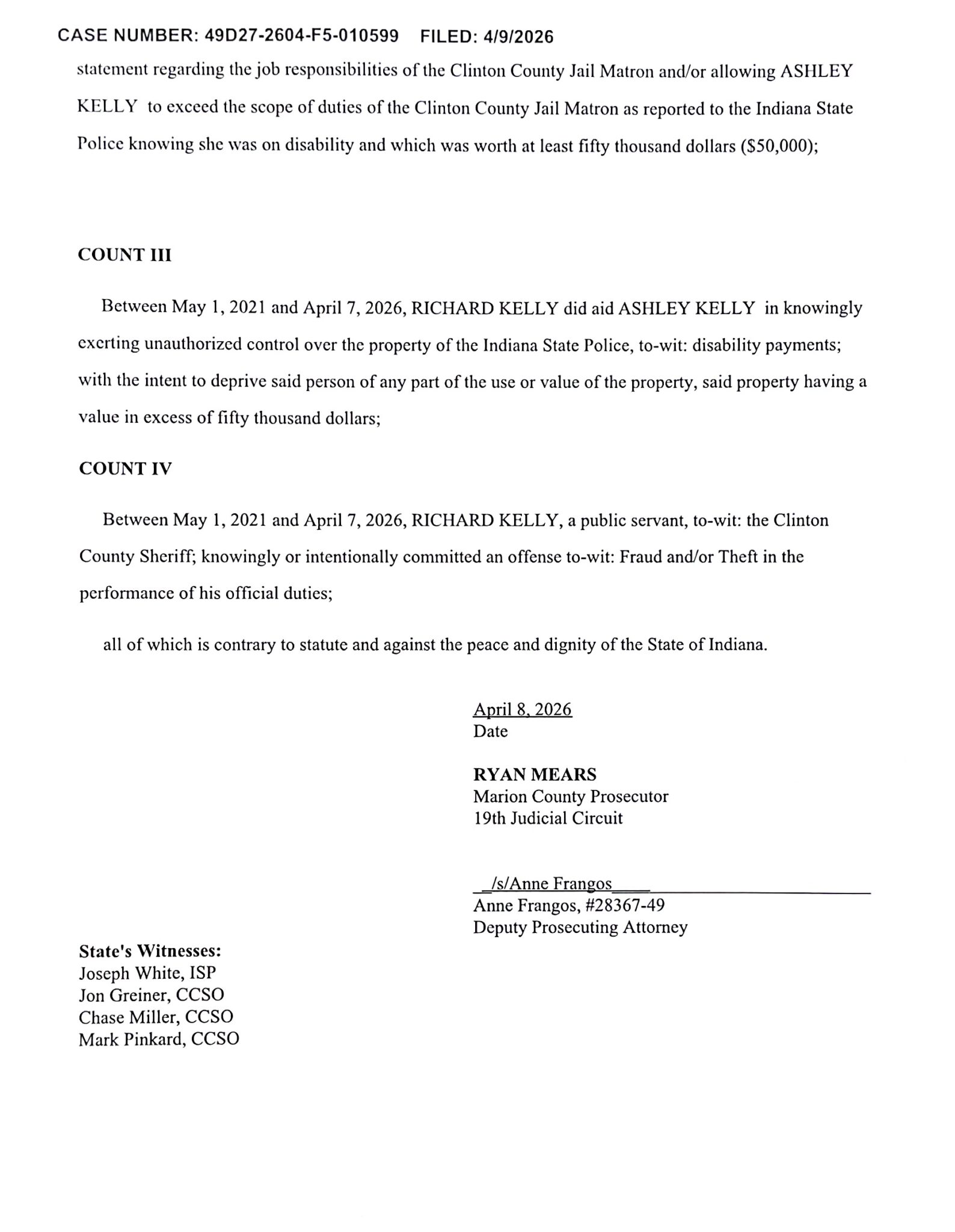 Indiana State Police Affidavit Alleges Jail Matron Ashley Kelly ...