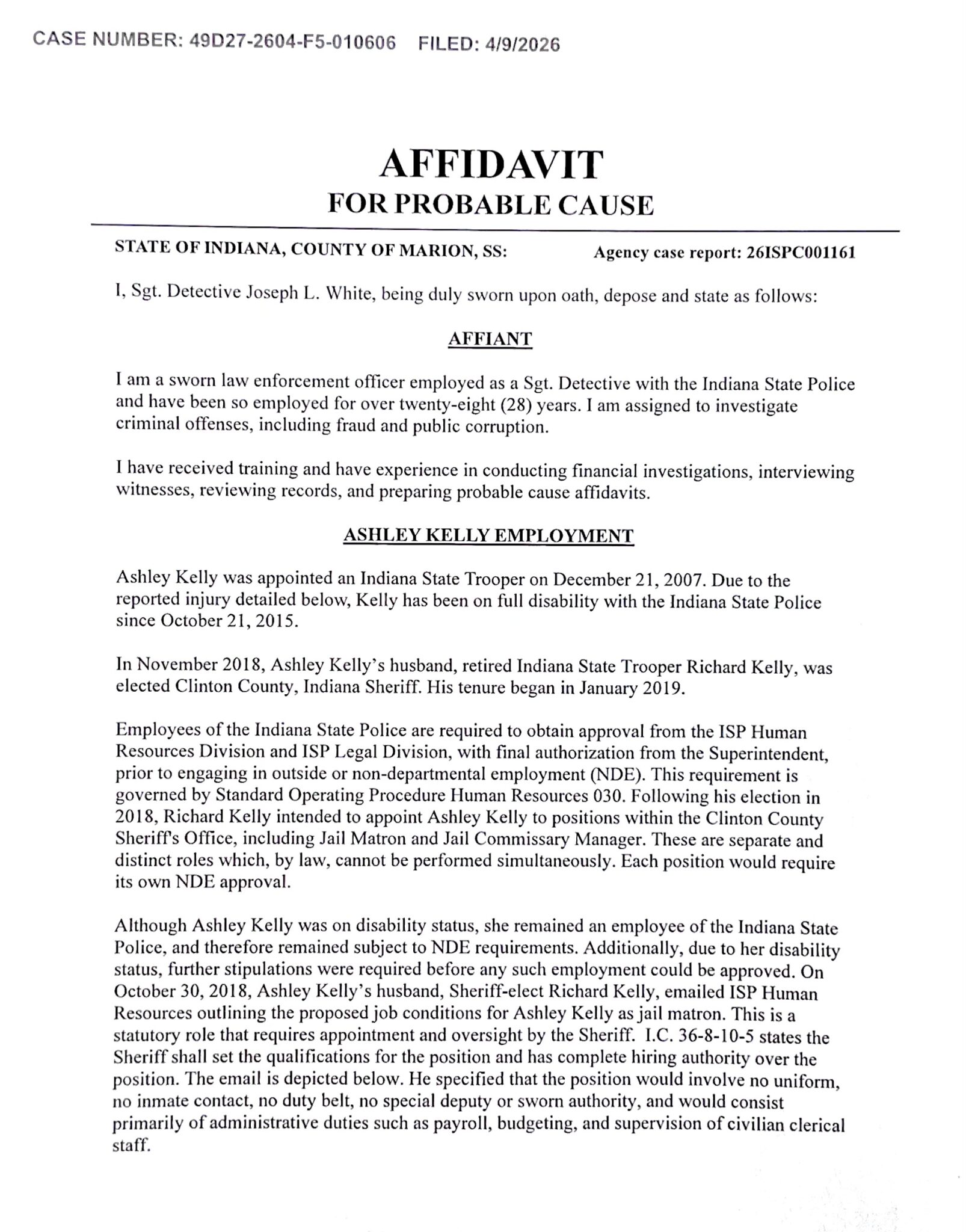 Indiana State Police Affidavit Alleges Jail Matron Ashley Kelly ...
